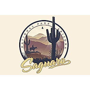 Saguaro National Park, Arizona, Lithograph, Contour (Canvas Deluxe Tote Bag, Faux Leather Handles & Zip Pocket)