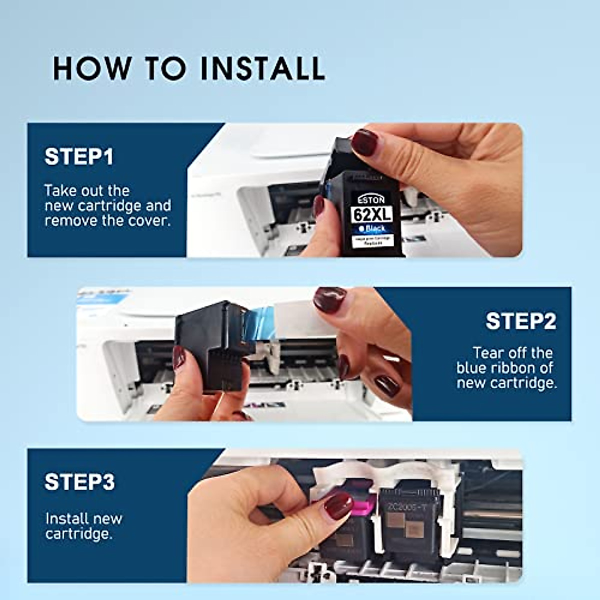 62XL Ink Cartridge Replacement for HP 62XL 62 XL for Envy 5540 5640 5660 7644 7645 OfficeJet 5740 8040 OfficeJet 200 250 Series Printer 2-Pack(1Black&1Tri-Color)