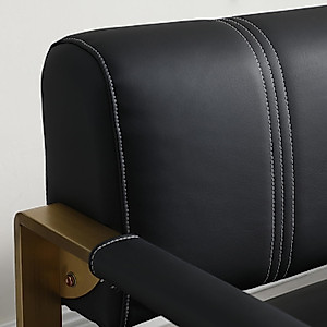 57.9" Faux Leather Loveseat Sofa, Mid Century Modern Sofas Small Couch with Gold Armrests & Legs, Upholstered 2-Seater Love Seat Couches for Living Room, Apartment, Office, Shop, Anteroom (Black)