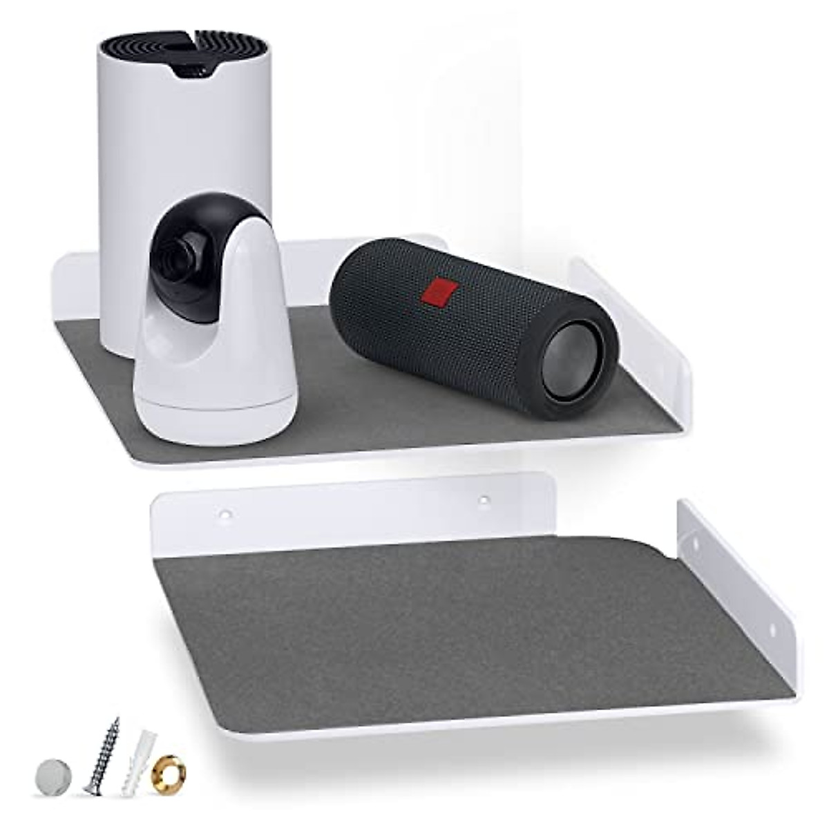 BRAINWAVZ 2-Pack 10” Corner Floating Shelf for Speakers, Books, Decor, Plants, Cameras, Photos, Kitchen, Bathroom, Routers & More Universal Small Holder Acrylic Wall Shelves (White)