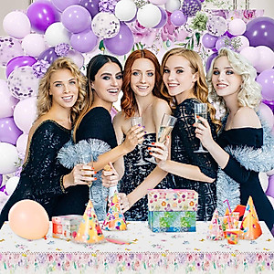 Purple Happy Birthday Party Decorations Butterfly Set for Women Girls Men Boys, Backdrop, Banner, Purple Balloon, Tablecloth for 2th 8th 13th 16th 18th 21th 25th 30th 40th 50th 60th 70t Party Supplies