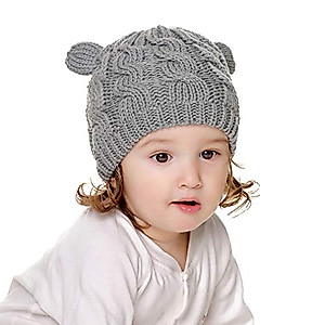 Newborn Winter Beanie Hat Gloves Set for Baby Girls Boys, Infant Toddler Warm Knitted Hat Gloves, Unisex-Baby Beanies (0-6 Months Gray