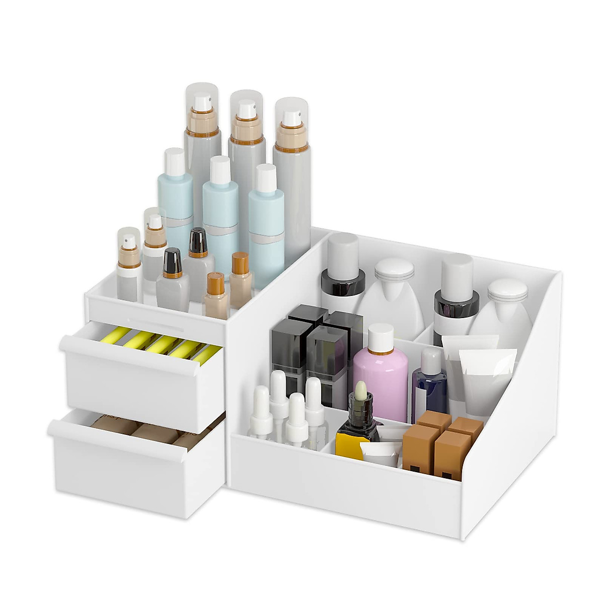 AmoVee Makeup Organizer, White Skincare Organizers on Countertop, Cosmetic Storage Organizer Fits Skincare, Lotions, Lipsticks, Nail Polish, Brushes, and Perfume, A Holiday Gift