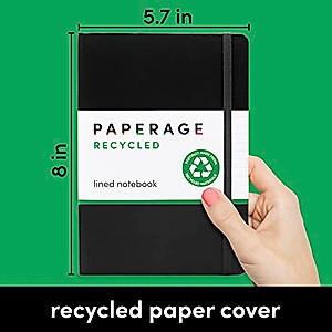 PAPERAGE Recycled Lined Journal Notebook, (Black), 160 Pages, Medium 5.7 inches x 8 inches - 100 gsm Thick Paper, Hardcover