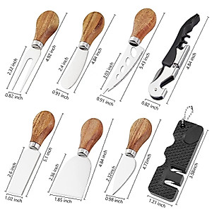HyChill Cheese Knife Set 4/6/8-piece Cheese Knife with Acacia Wood Handle Stainless Steel Cheese Slicer Cheese Cutter… (8, B)