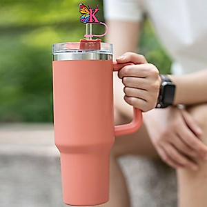 FadAcc Silicone Straw Cover for Stanley Cup, Initial Letter Straw Cover, Beautiful Butterfly Style, Compatible with Stanley 40&30 Oz Tumbler (K)