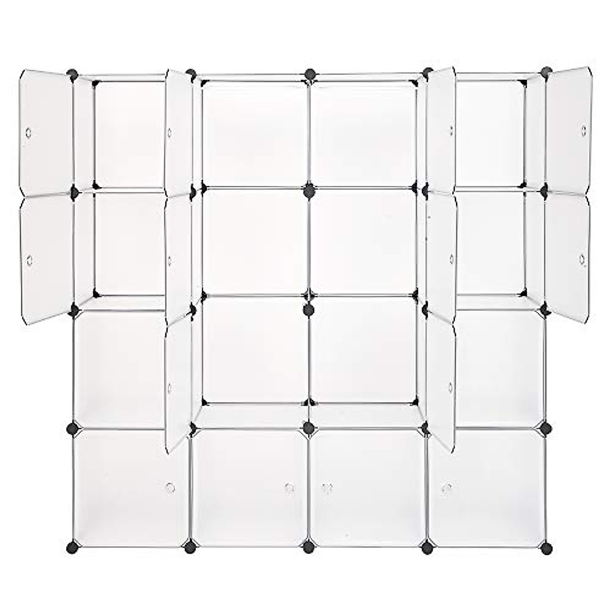 MengK Modular Closet Organizer - 16 Cube Wardrobe Storage System with Drawers and Doors - Perfect for Clothes, Shoes, Toys - DIY Bookcase in White