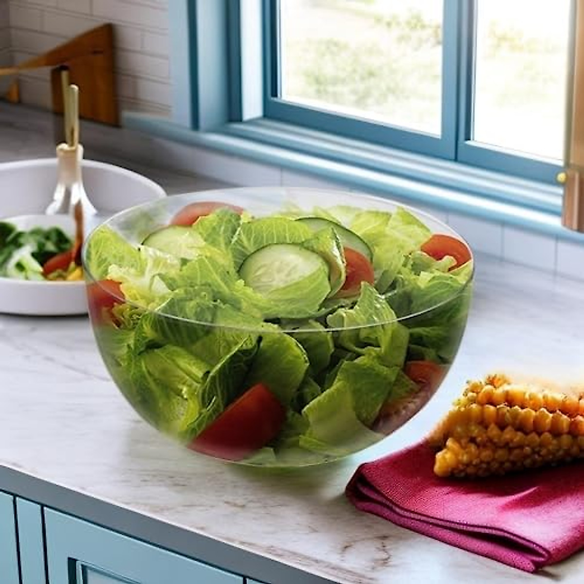 Large Salad Bowl, Circular Shaped In Premium Acrylic Break Resistant Clear, 146 Ounce 2 Count