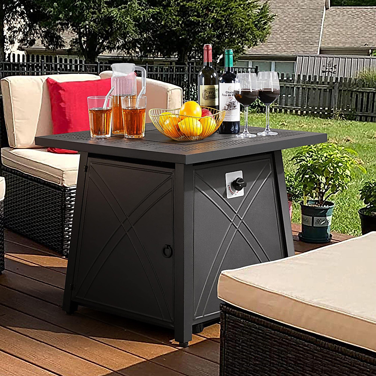 Yaheetech Propane Gas Fire Pit 28 Inch 50,000 BTU Square Gas Firepits with Iron Tabletop for Patio/Garden/Party, 2 in 1 Fire Pit with Lava Rocks for Heating/Bonfire Atmosphere, CSA Certification