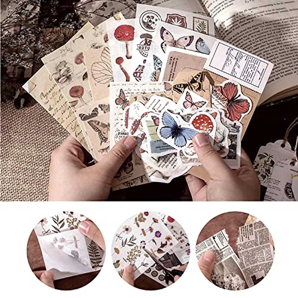 Yodely Vintage Scrapbooking Supplies, Junk Journal Supplies Kit DIY Journaling Aesthetic Stickers Vintage Antique Retro Natural Collection for DIY Scrapbook Planners Diary Journals Embellishment
