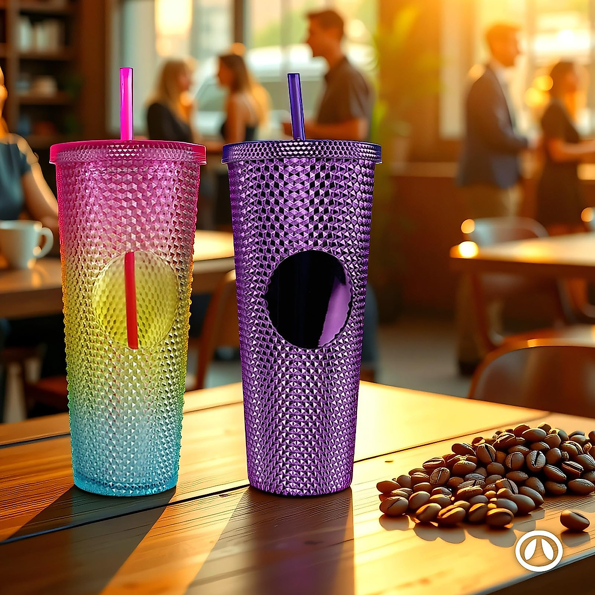 Hogg 24oz Studded Tumbler - Glossy Black, Iced Coffee Cups with Lids Reusable, 24 oz Tumbler with Lid and Straw, Venti Reusable Iced Coffee Cup, Bling Cup, DIY Circle for Vinyl or Stickers