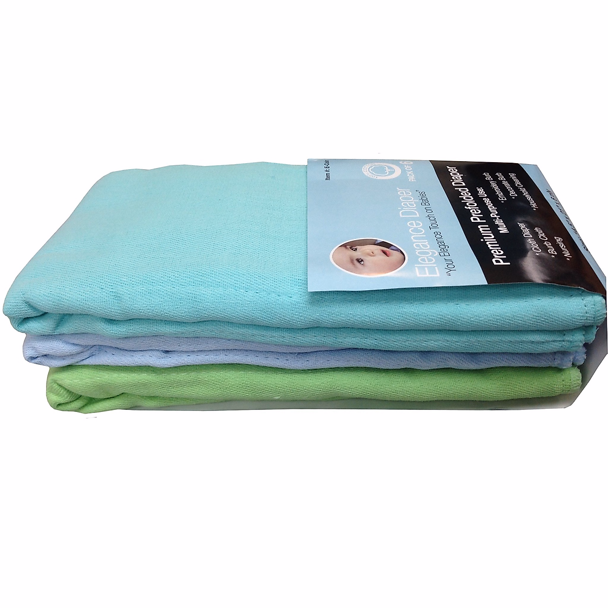 Elegance Diaper - Boy Assorted 6 Pack, Prefold Cloth Diaper 4x6x4 100% Cotton