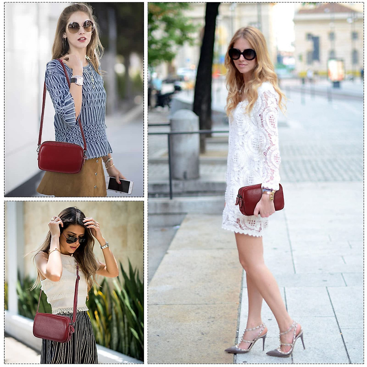 Phenas Leather CellPhone Purse Crossbody Shoulder Bags Medium Purse Multi Zipper Purses Handbag Wallet for Women