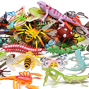 76 Pack Mini Plastic Bug Set, Realistic Insects Toy for Child, Fake Bugs Figure for Kid, Toddler, Insect Themed Party Favors Gift, Cupcake Topper, Education School Classroom reward, Sensory Bin Filler