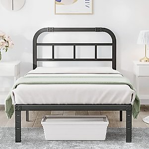 COMASACH Twin Bed Frame with headboard, 14 Inch High 3500lbs Heavy Duty Steel Slats Support Metal Bed Frames No Box Spring Needed,Noise-Free,Easy Assembly-Black