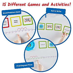 Learning Resources Learning Intervals of Time Centre Kit 16 Games and Activities, NumberLine Clock for Kids Learning To Tell Time, Math Manipulatives for Telling Time, Analogue Clock (1 Pack)