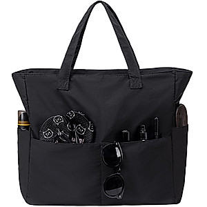 LEDAOU Large Beach Tote Bag Women Waterproof Sandproof Zipper Beach Tote Bag for Pool Gym Grocery Travel with Wet Pocket (Black)