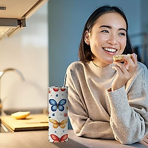 Medpol Butterfly Bohemia tumbler with lid and straw 20 oz insulated tumbler cups Butterfly Bohemia insulated travel coffee mugs for women cute sippy cups stainless insulated travel cups