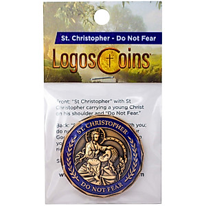 Saint Christopher, Do Not Fear, Protection Catholic Challenge Coin. Do not be Afraid, Do Not Be Dismayed for I am Your God, I Will Strengthen You & Help You. Antique Gold-Color Plated Travel Coin