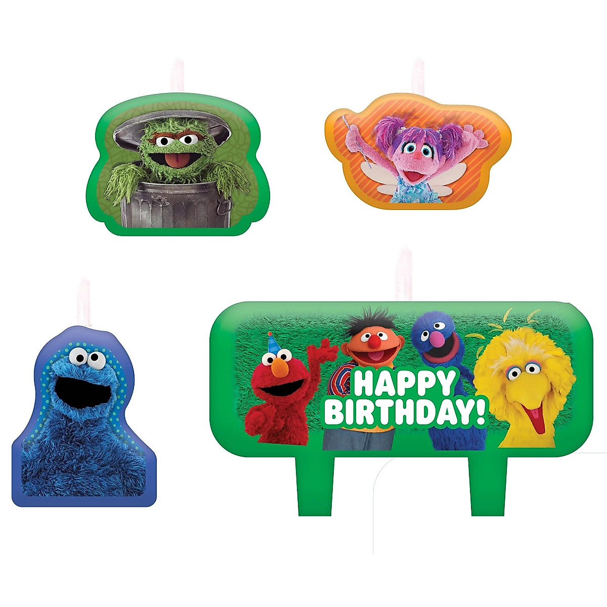 Multicolor Everyday Sesame Street Birthday Candle Set - 1.3"-2.3", 4-Piece Set - Perfect Cake Toppers for Fun & Vibrant Celebrations