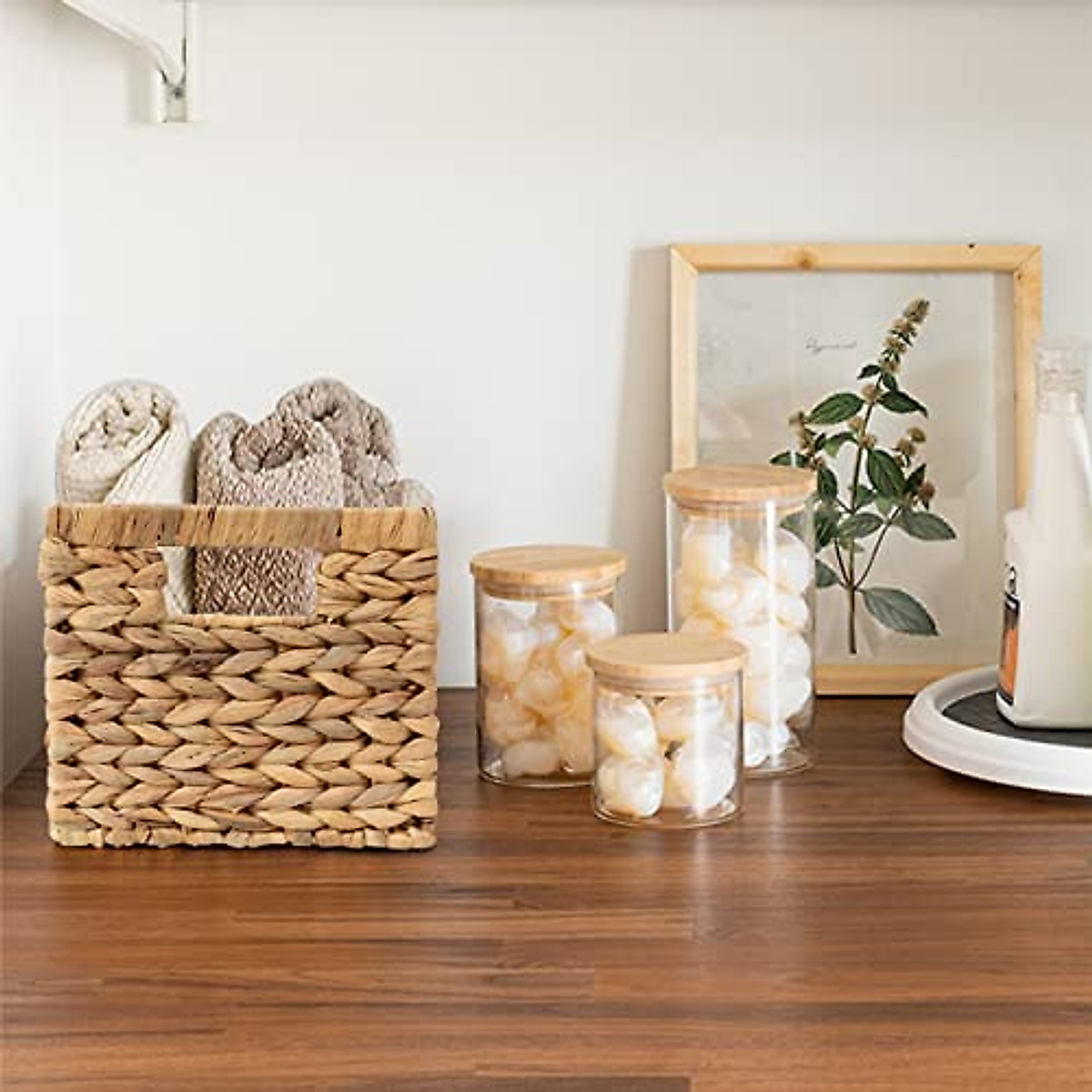 HOMESTEAD Water Hyacinth Storage Baskets with Built-in Handles, Medium Rectangular Wicker Baskets - Set of 2