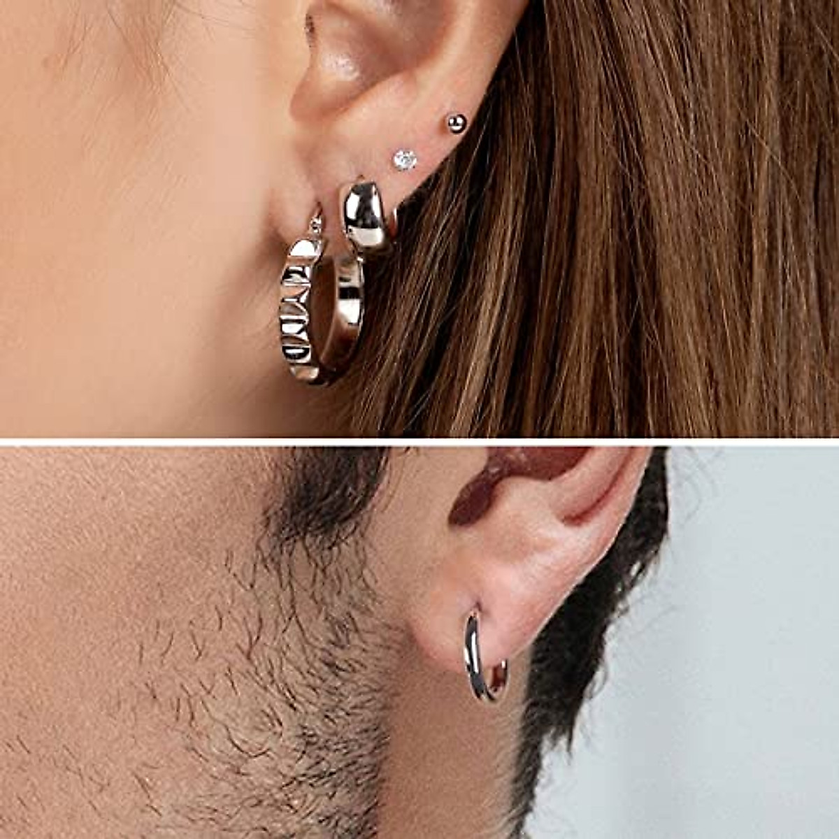 Sterling Silver Stud Earrings Set for Women Hypoallergenic White Gold Plated Silver CZ Ball Stud Earrings and Hoops Studs Cartilage Earing for Women （6 Pairs）