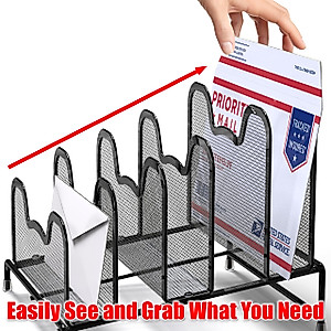 SimpleHouseware Desk 5 Sections Step File Sorter Organizer, Black