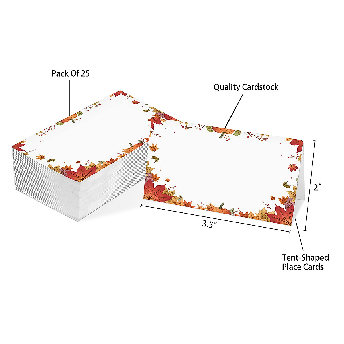 Table Place Card, Fall Thanksgiving Themed Tent Style Cards, Pack of 25 Half-Fold Reception Place Card with Pumpkin, Perfect for Thanksgiving Dinner, Party, Birthday, Wedding, Banquet A07