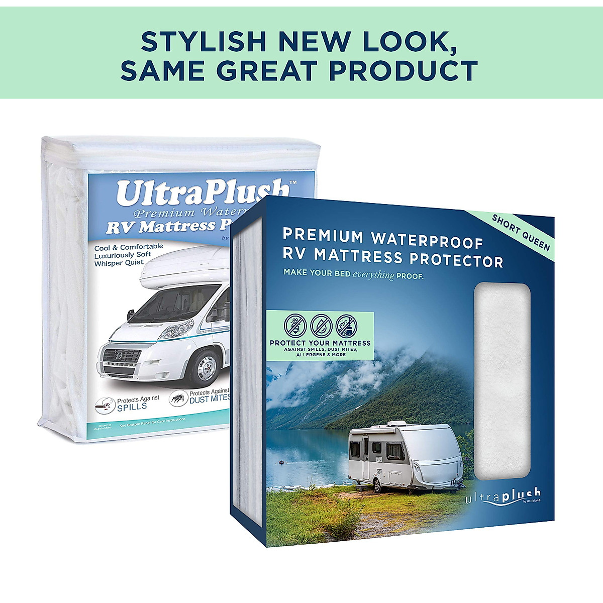 UltraBlock Ultra Plush Waterproof Mattress Protector (RV Short Queen) – Breathable, Vinyl Free, Noiseless Mattress Cover, Fitted Style with Deep Pockets (12-15"), RV Accessories for Travel Trailers
