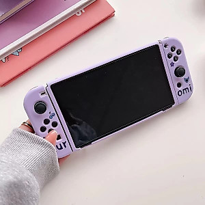 Cute Kuromi Case Compatible with Nintendo Switch OLED, Dockable Case Cover, Ergonomic Soft TPU Grip Case for Joycon, Sparkle Skin Set
