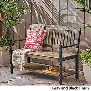Christopher Knight Home Daphne Outdoor Acacia Wood Bench with Shelf, Gray and Black Finish