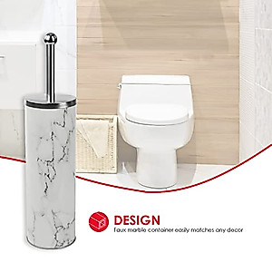Home Basics Marble Ceramic 4 Piece Bath Accessory Set, White | Faux Marble Toilet Brush Set, White | Faux Marble 3 Liter Waste Bin, White
