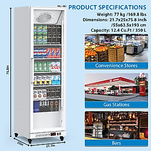 Towallmark Commercial Display Refrigerator, 12.4 Cu.Ft. Beverage Refrigerator Display Fridge, Upright Glass Door Merchandiser Fridge Beverage Cooler with LED Light, Adjustable Shelves