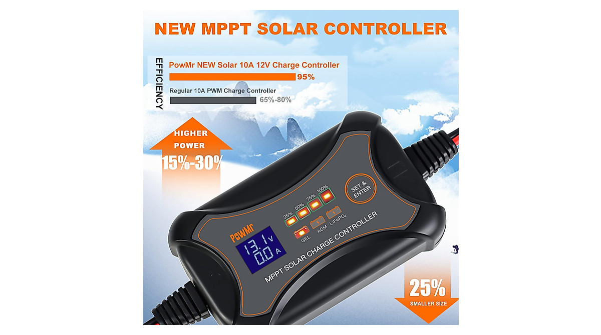 PowMr 10A MPPT Solar Charge Controller 12V | LCD Display