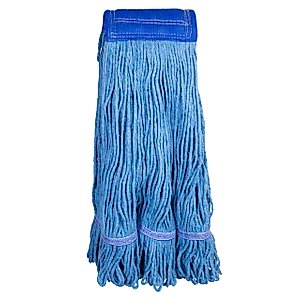 Supply Guru Premium Quality Commercial Mop Head, X-Large, Universal Headband, Blended Yarn, With Nylon Scrubbing Pad, 32 Ounce, 4-Ply, Blue.