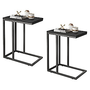 WLIVE Side Table Set of 2, C Shaped End Table for Couch, Sofa and Bed, Large Desktop C Table for Living Room, Bedroom, Gray and Black