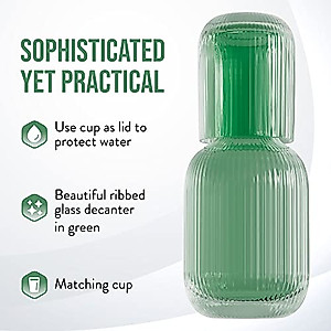 American Atelier Bedside Water Carafe with Tumbler | 28-Ounce Pitcher and Matching Drinking Glass | Use Cup as a Lid for Carafe | For Guest Room, Nightstand, Office, or Gift (Green)