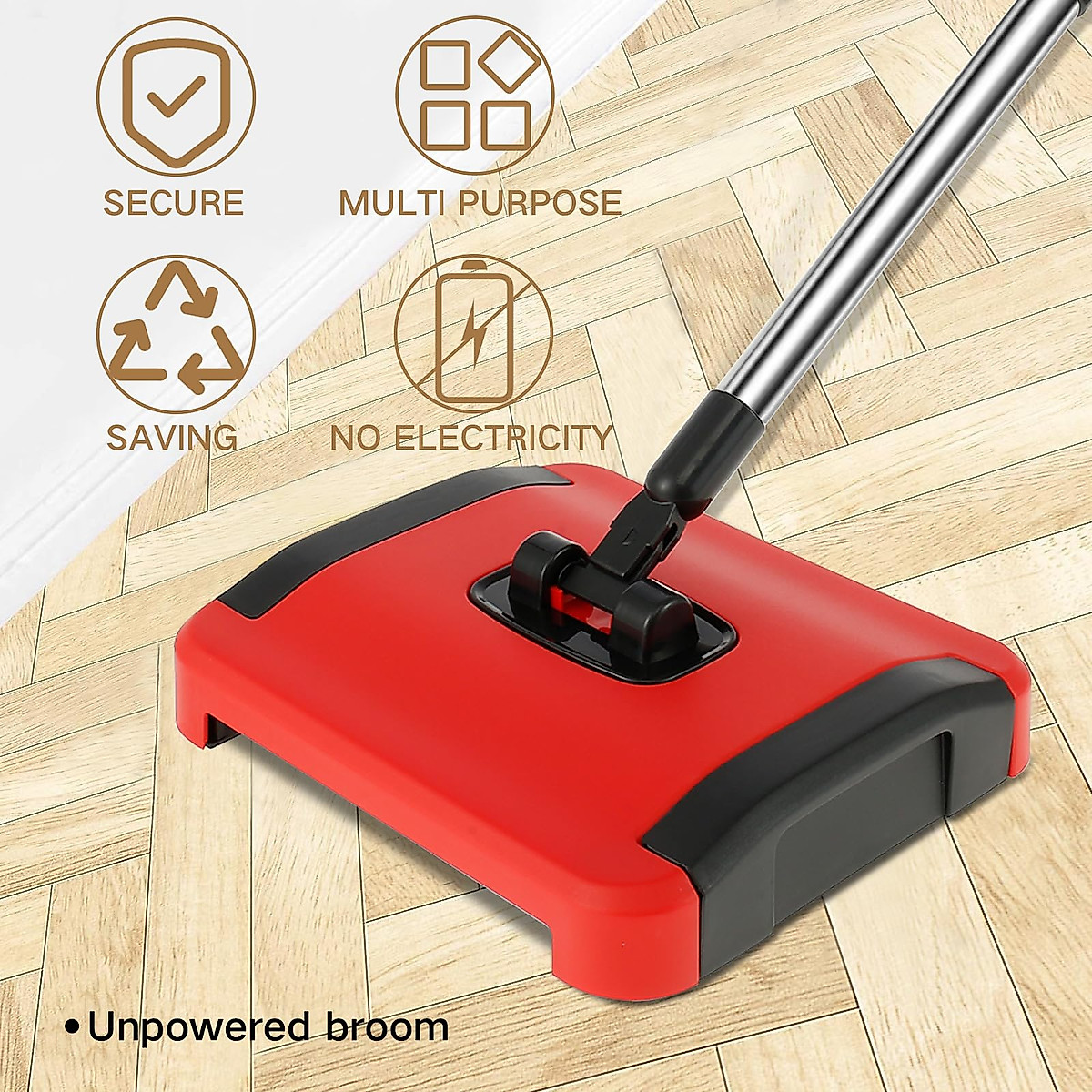 Carpet Floor Sweeper with Horsehair, Manual Carpet Sweeper Cleaner, Non-Electric Carpet Broom Sweeper Efficient Hand Push Carpet Sweeper Rug Roller Brush Push for Cleaning Pet Hair Loose Debris Lint