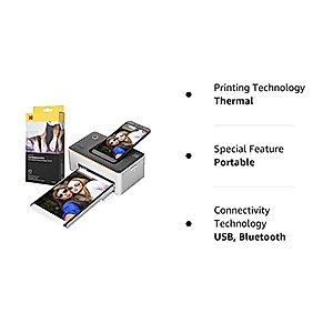 Kodak Dock Premium 4x6” Portable Instant Photo Printer (2022 Edition) Bundled with 50 Sheets | Full Color Photos, 4Pass & Lamination Process | Compatible with iOS, Android, and Bluetooth Devices