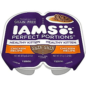 IAMS PERFECT PORTIONS Healthy Kitten Grain Free* Wet Cat Food Cuts in Gravy, Chicken Recipe, (24) 2.6 oz. Easy Peel Twin-Pack Trays
