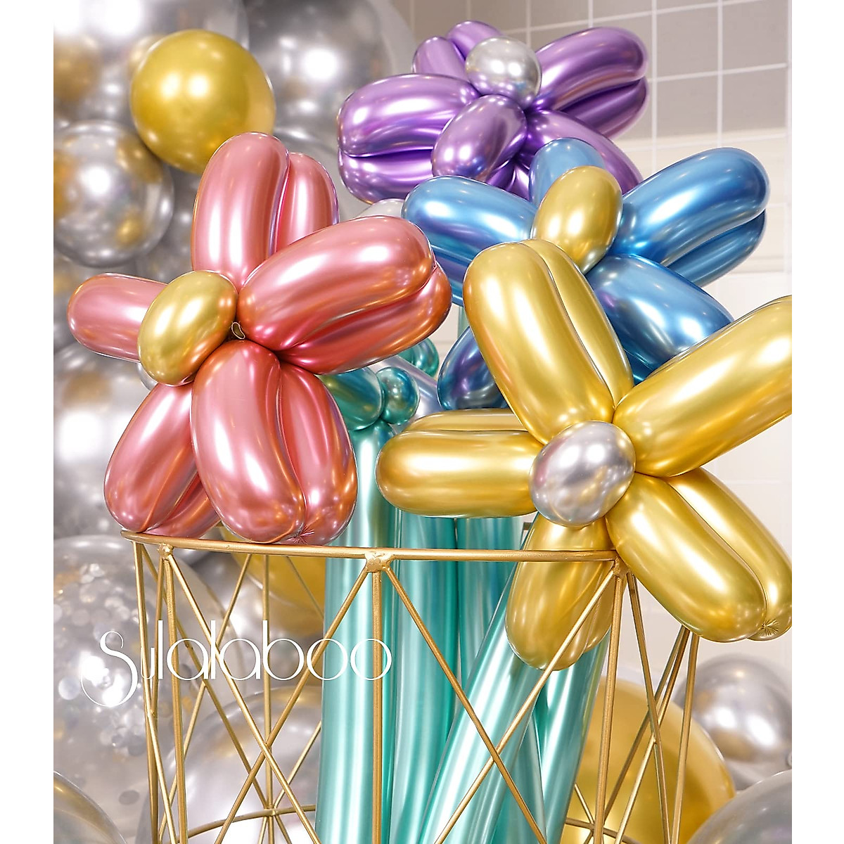 SULALABOO Metallic 260 Balloons 80PCS Multicolored Latex Long Shiny Balloon to Twisting Flowers Animals for Birthday Party Anniversary Wedding or Other Party Events and Festivals