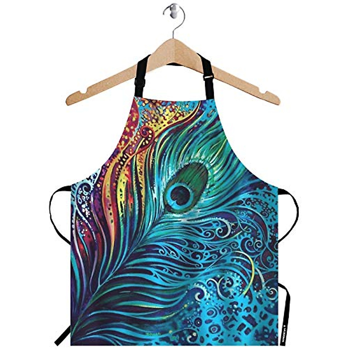 WONDERTIFY Peacock Feather Apron,Abstract Blue Peacocks Feather Bib Apron with Adjustable Neck for Men Women,Suitable for Home Kitchen Cooking Waitress Chef Grill Bistro Baking BBQ Crafting Apron