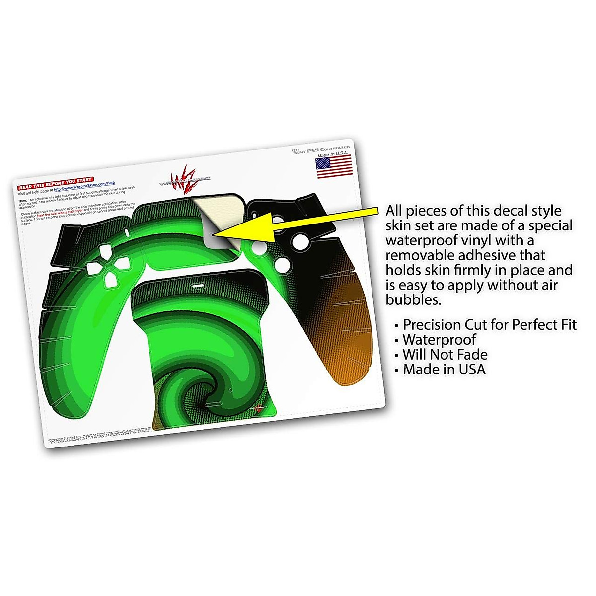 WraptorSkinz Skin Wrap compatible with Sony PS5 DualSense Controller Alecias Swirl 01 Green (CONTROLLER NOT INCLUDED)