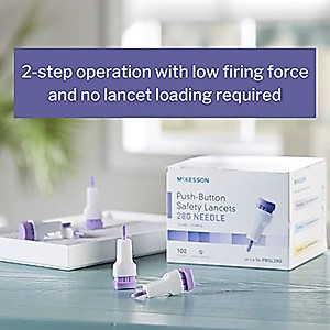McKesson Safety Lancets, Sterile, Push-Button, 28 Gauge Needle, 1.5 mm, 100 Count, 1 Pack