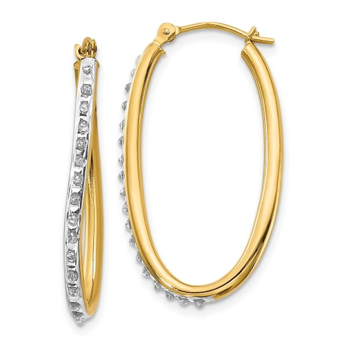 14K Yellow Gold Diamond Oval Twisted Hoop Earrings