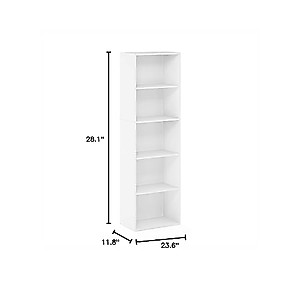 Furinno Pasir 3 Tier Display Bookcase, White & Luder Bookcase/Book/Storage, 5-Tier, White