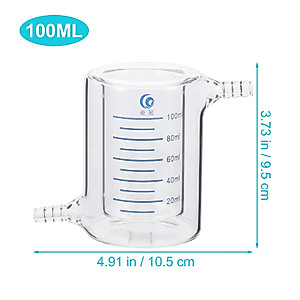 Scicalife Jacketed Glass Beaker Double Layer Clear Borosilicate Beaker Reactor Bottle Photocatalytic Experiment Laboratory Beaker 100ml