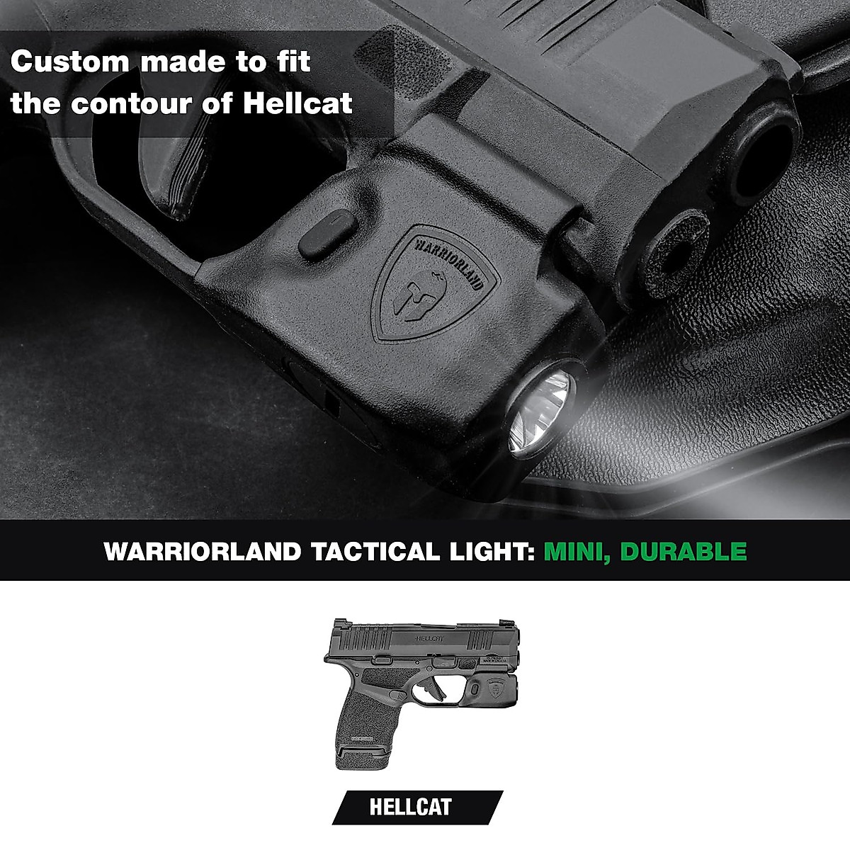 WARRIORLAND Hellcat Mini Gun Light Tailored Made for Springfield Armory Hellcat Pistol, 150 Lumens Hellcat Handgun Light, LED Tactical Flashlight Hellcat SL-1