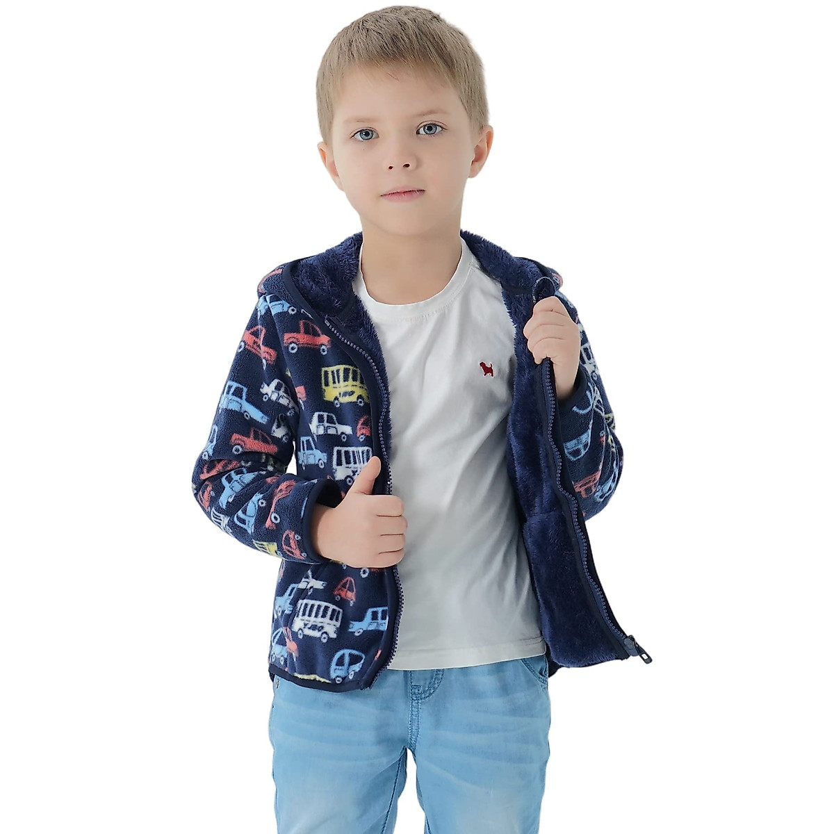 Toddler Baby Fleece Jacket Hooded Kids Boys Girls Autumn Winter Long Sleeve Thick Warm Outerwear 2-6 Years (5T, Blue)