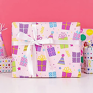 MAYPLUSS Birthday Wrapping Paper Roll - Mini Roll - 17" X 120" Per roll - Pink Design (42.3 sq.ft.ttl)